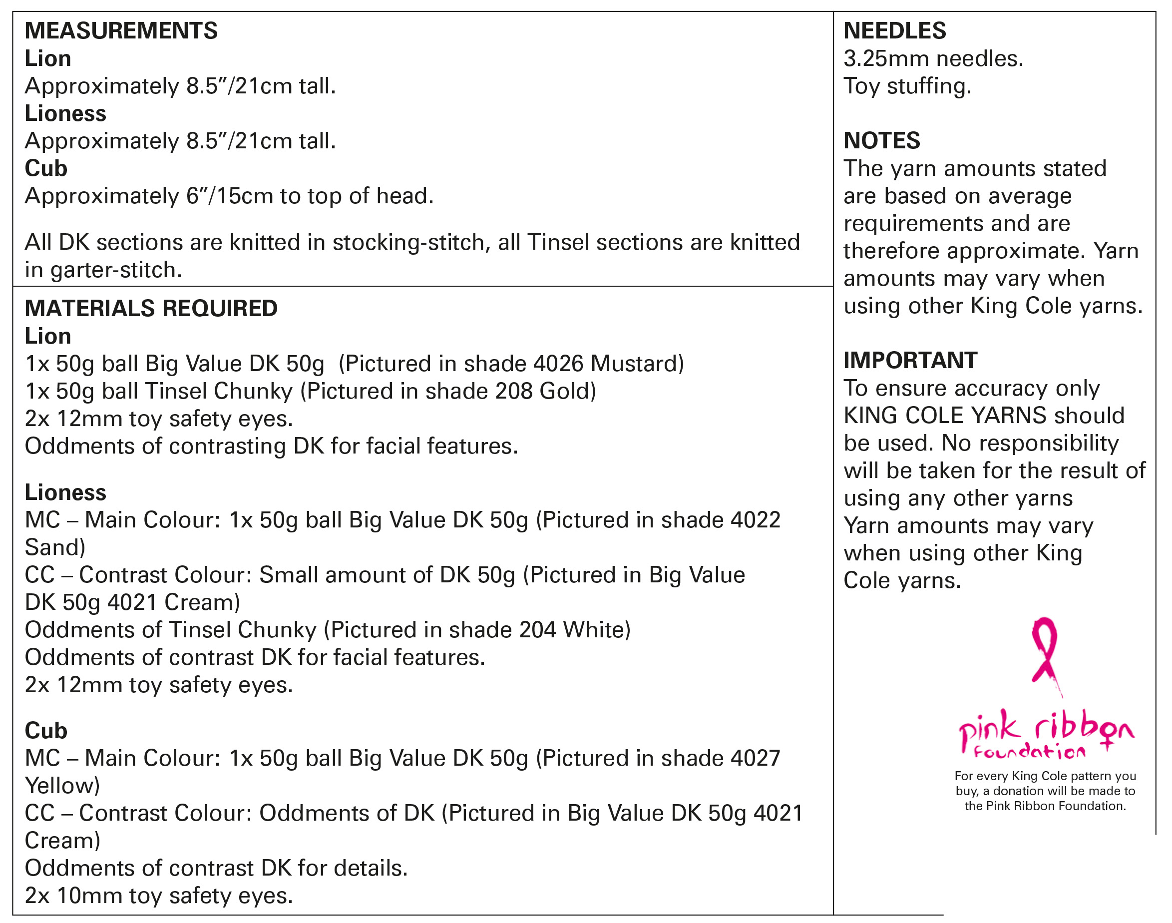 Lion Family: Knitted in Big Value DK & Tinsel Chunky x3 : The Needle ...